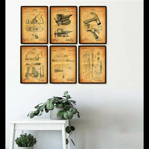 Art | Shop Tools Patents Vintage Style Posters Wall Art Decor Set Of 6 ...
